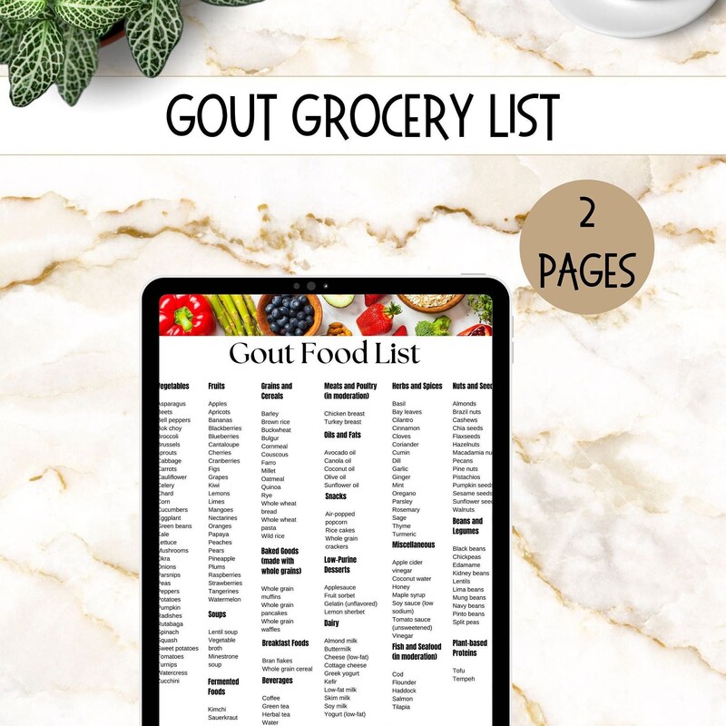 Gout Diet List of Foods - Etsy