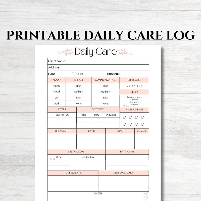 Caregiver Daily Log - Etsy