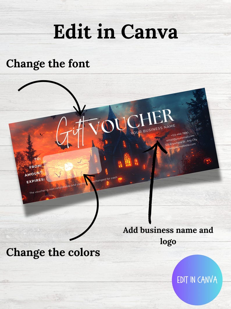 Spooky Gift Vouchers, Gift Voucher Template, Custom Gift Voucher, Canva ...