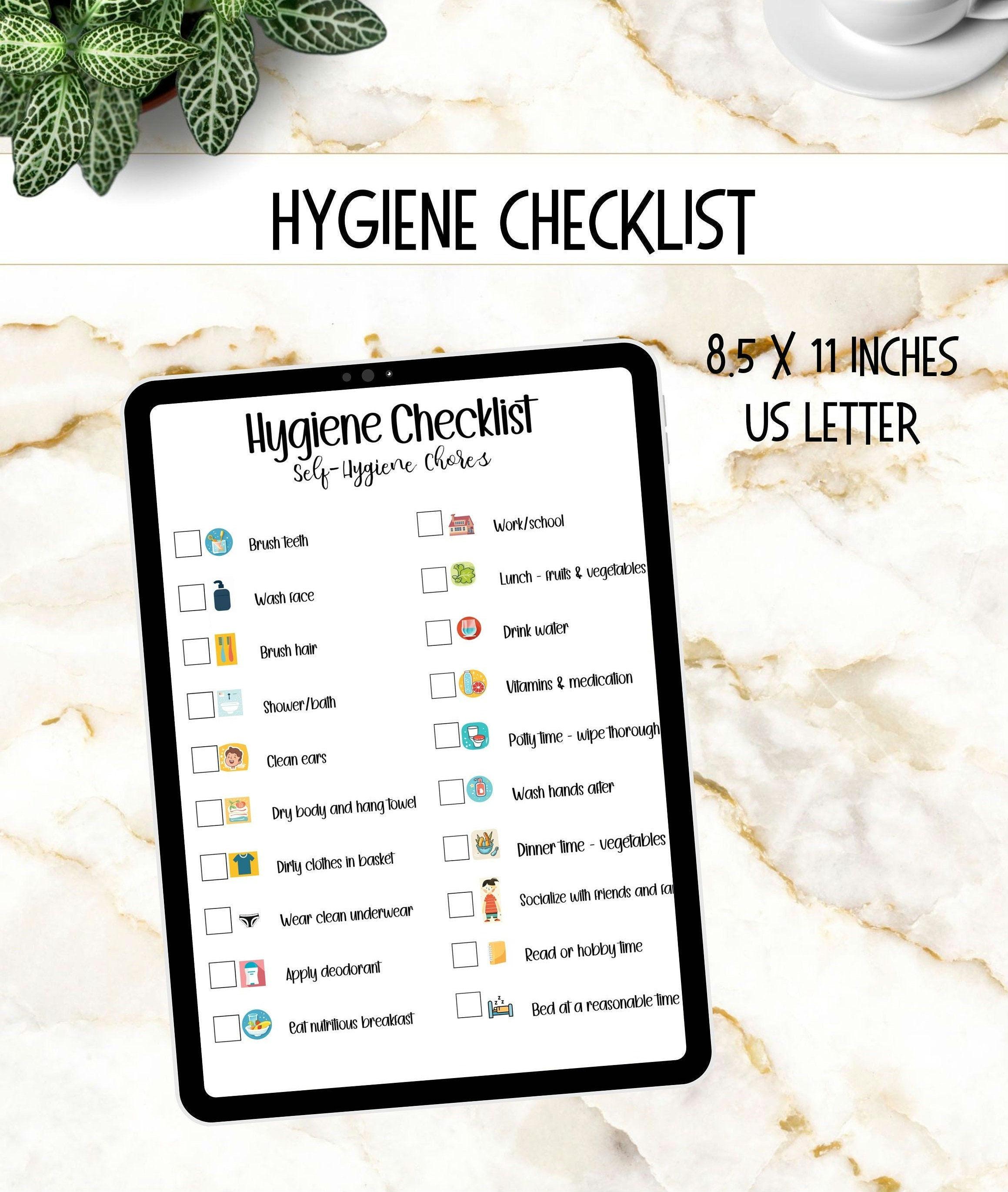 Checklist for Personal Hygiene Chores, Hygiene Worksheet Daily ...