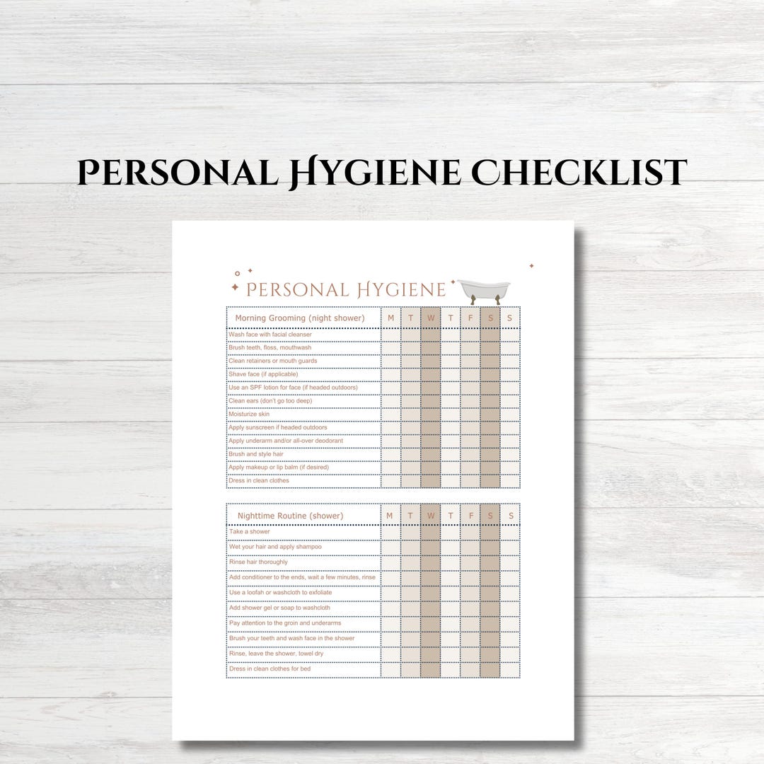 Minimalist Hygiene Tracker, Daily Grooming and Self-care Checklist ...