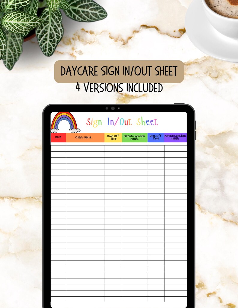 Daycare Sign in Sheet, Sign in Form, Sign in Sheet Daycare, Sign in and ...