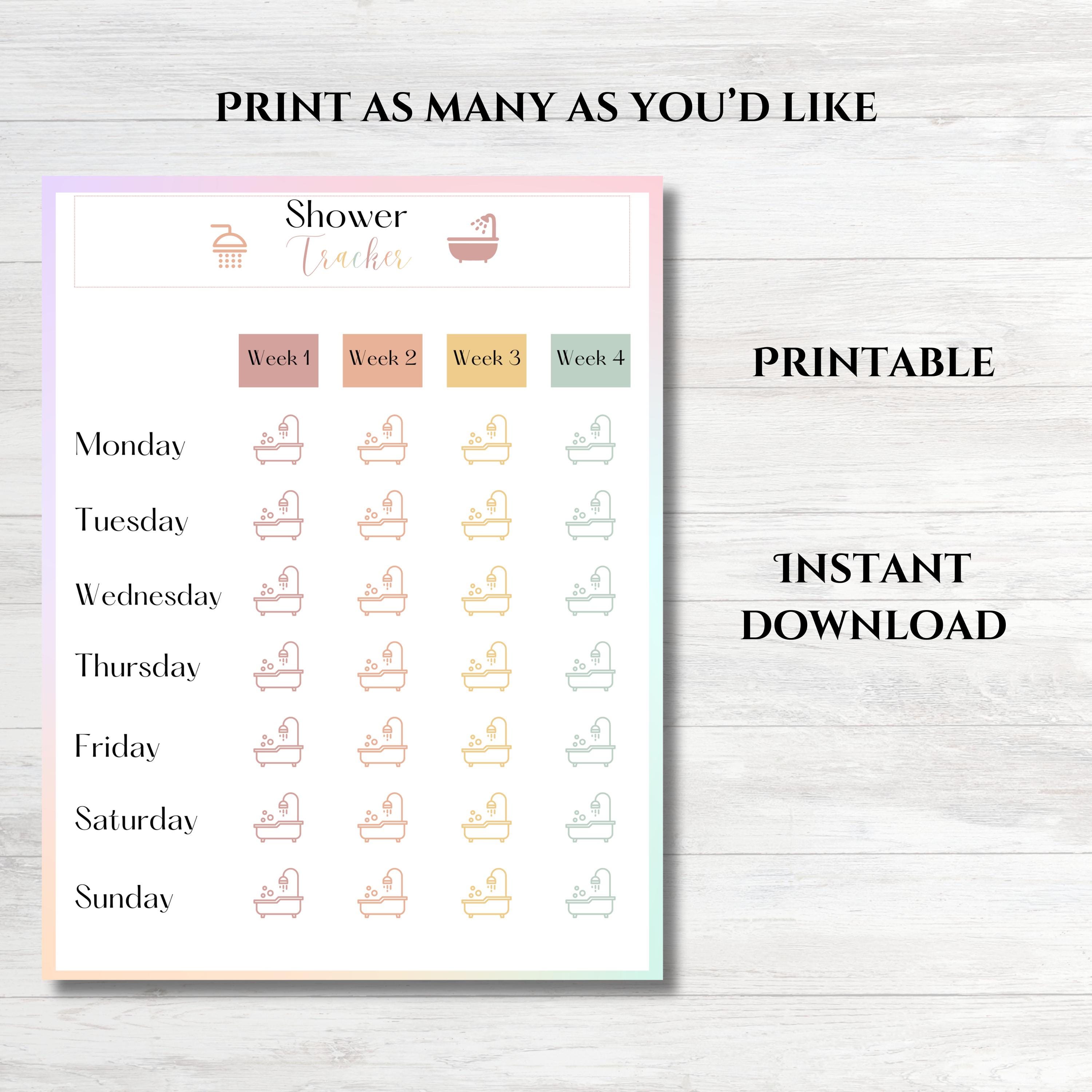 Shower Hygiene Tracker, Personal Hygiene Chart, Hygiene Log, Self-care ...