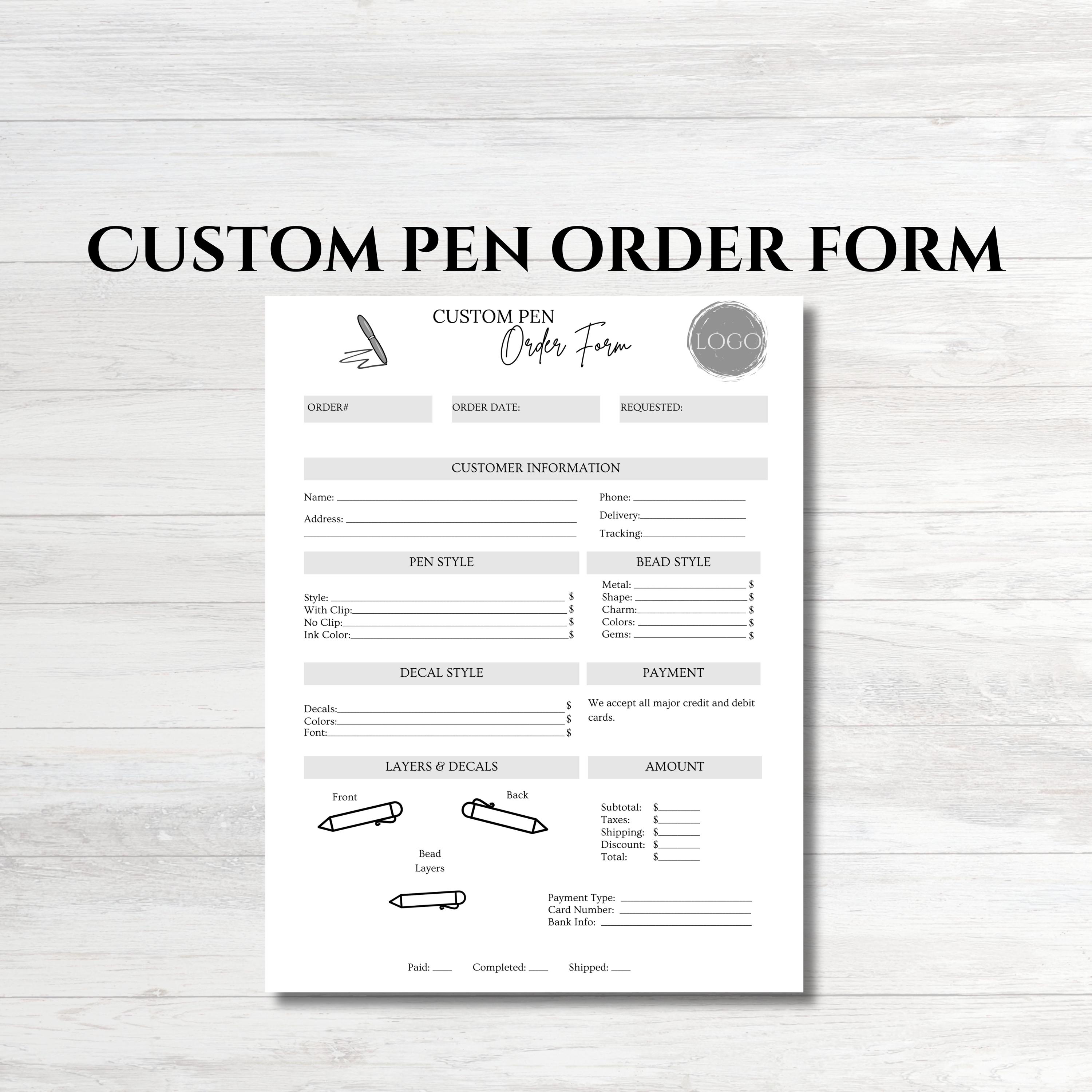 Custom Beaded Pen Order Form: Canva Template (digital Download) - Etsy