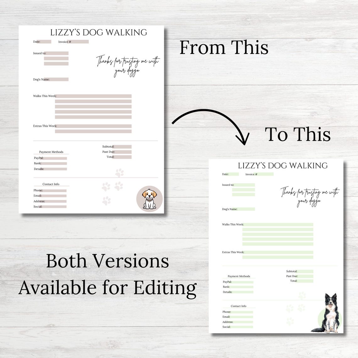 Dog Walking Invoice, Dog Walking Business Forms, Dog Walking Service ...