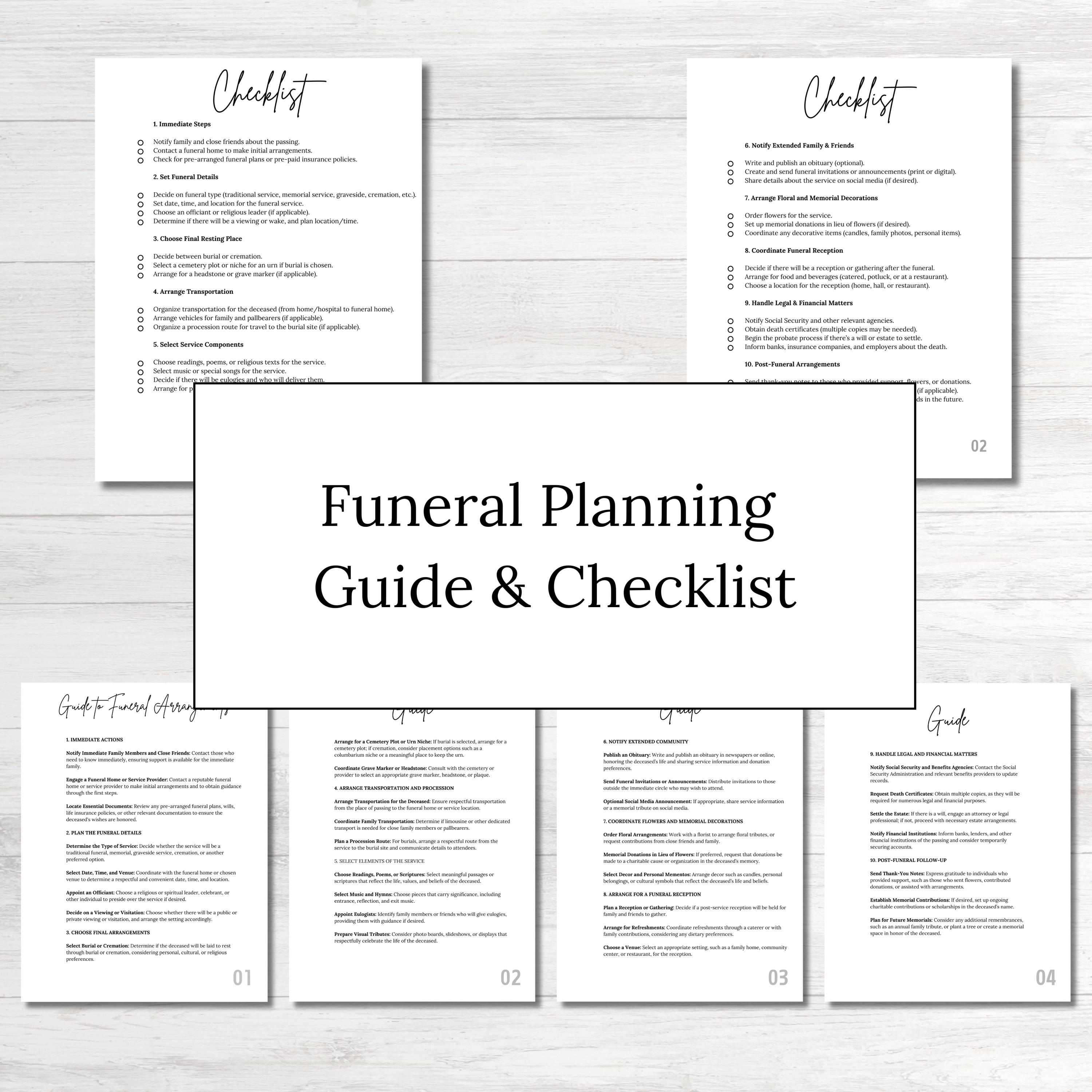 Funeral Planning Checklist, Funeral Planning Guide & Checklist, Funeral ...