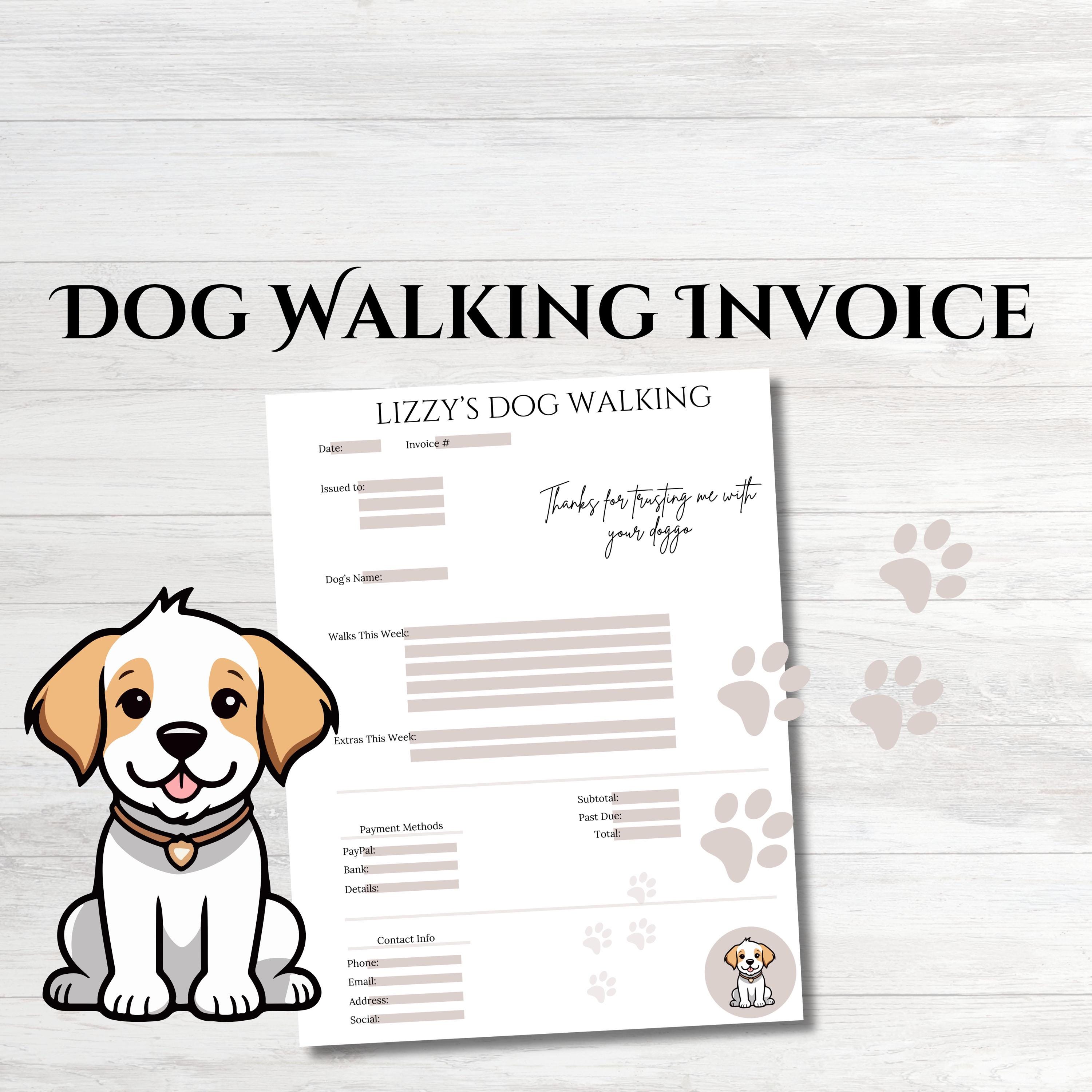 Dog Walking Invoice, Dog Walking Business Forms, Dog Walking Service ...
