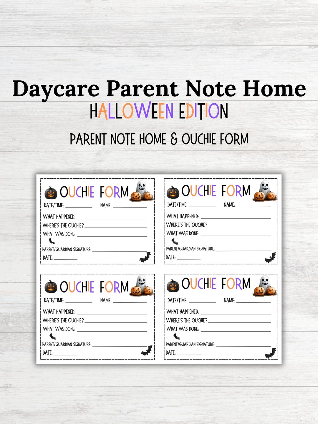 Halloween Daycare Parent Note & Ouchie Report (printable) - Etsy