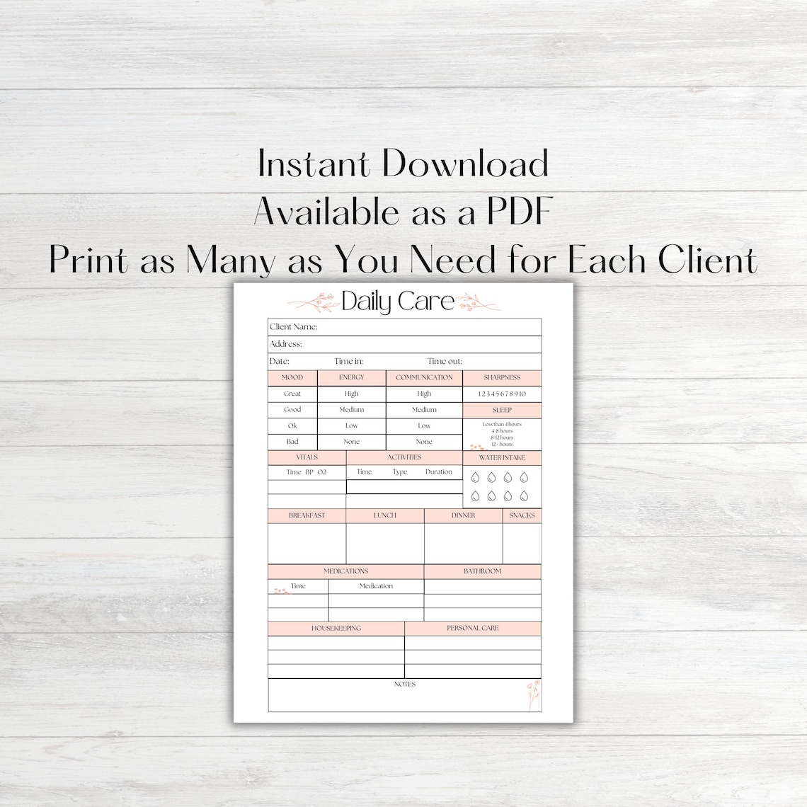 Caregiver Daily Log, Printable Patient Tracker, Senior Care Journal ...