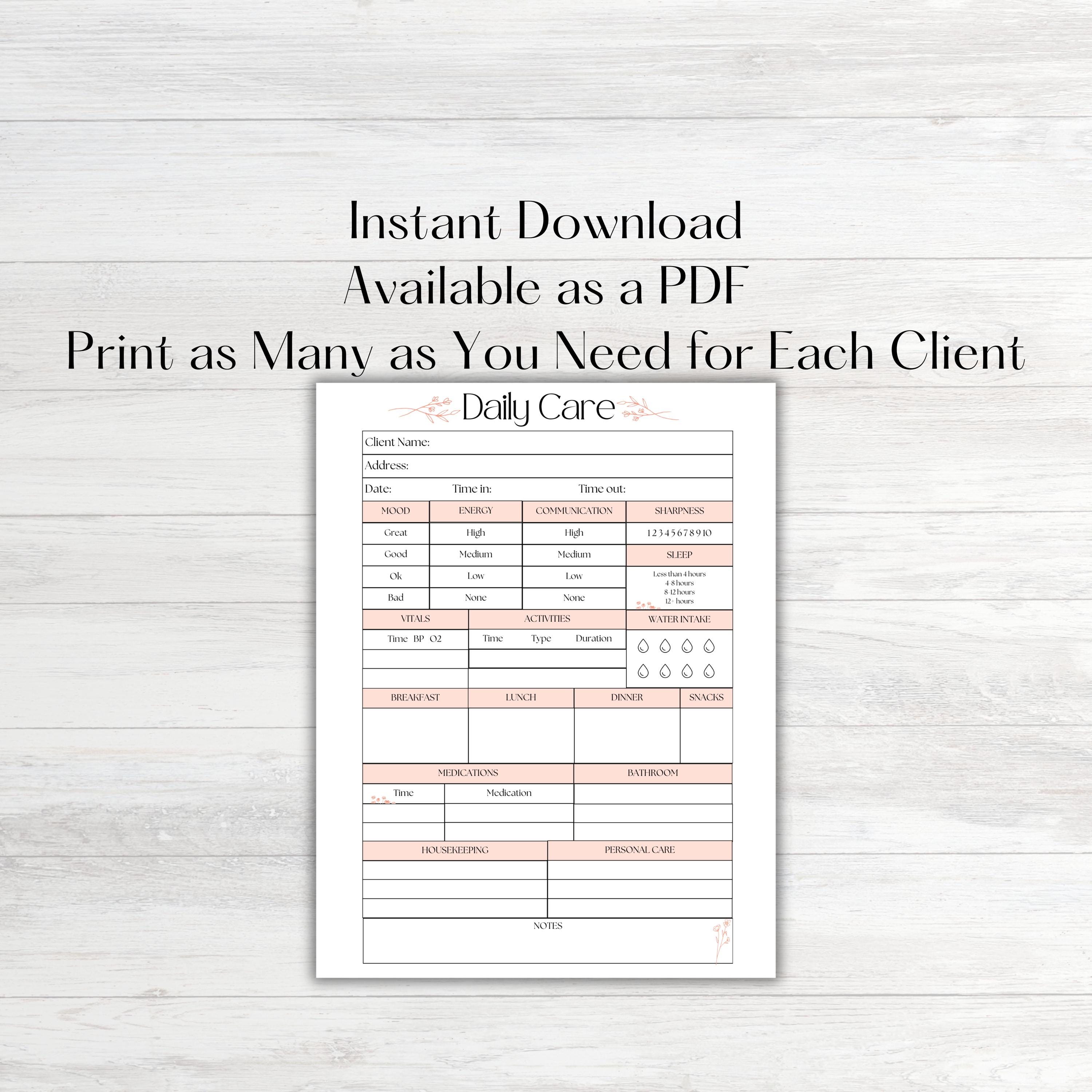 Caregiver Daily Log, Printable Patient Tracker, Senior Care Journal ...