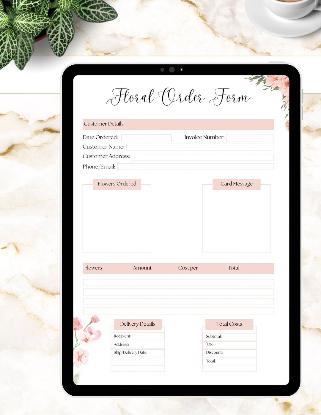Florist Order Form, Florist Order, Florist Wedding Intake Form, Floral ...