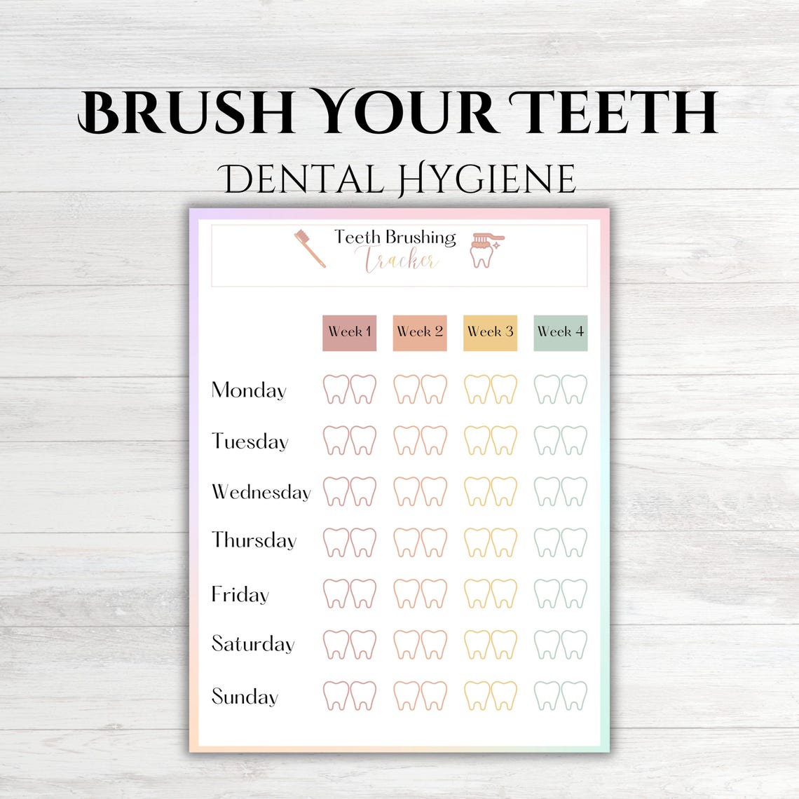 Teeth Brushing Tracker, Dental Hygiene Chart, Brush Your Teeth Helper ...