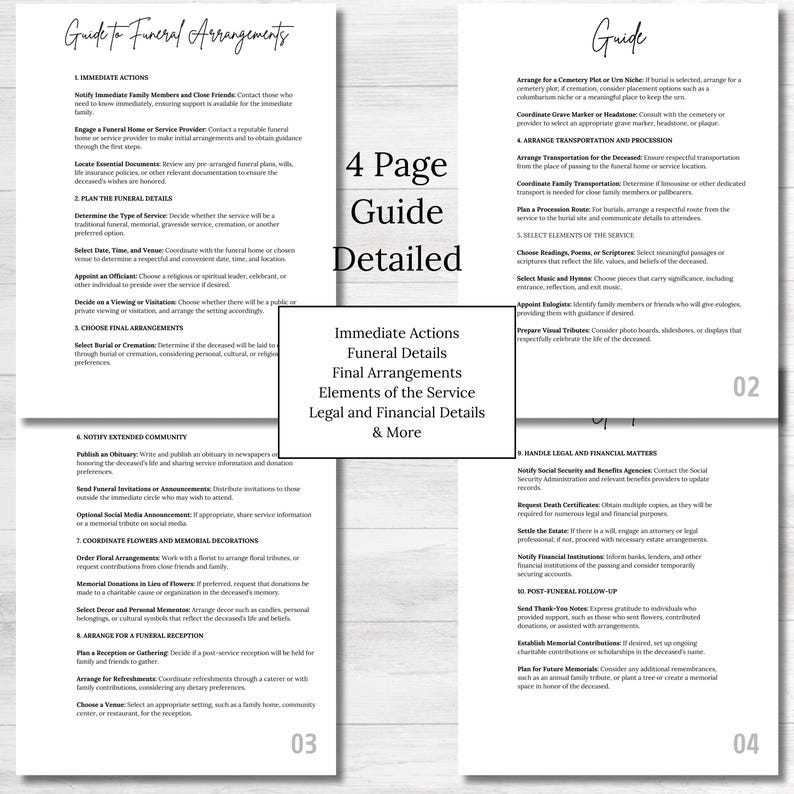 Funeral Planning Checklist, Funeral Planning Guide & Checklist, Funeral ...