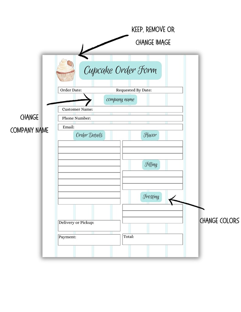 Cupcake Order Form: Editable Canva Template (digital Download) - Etsy