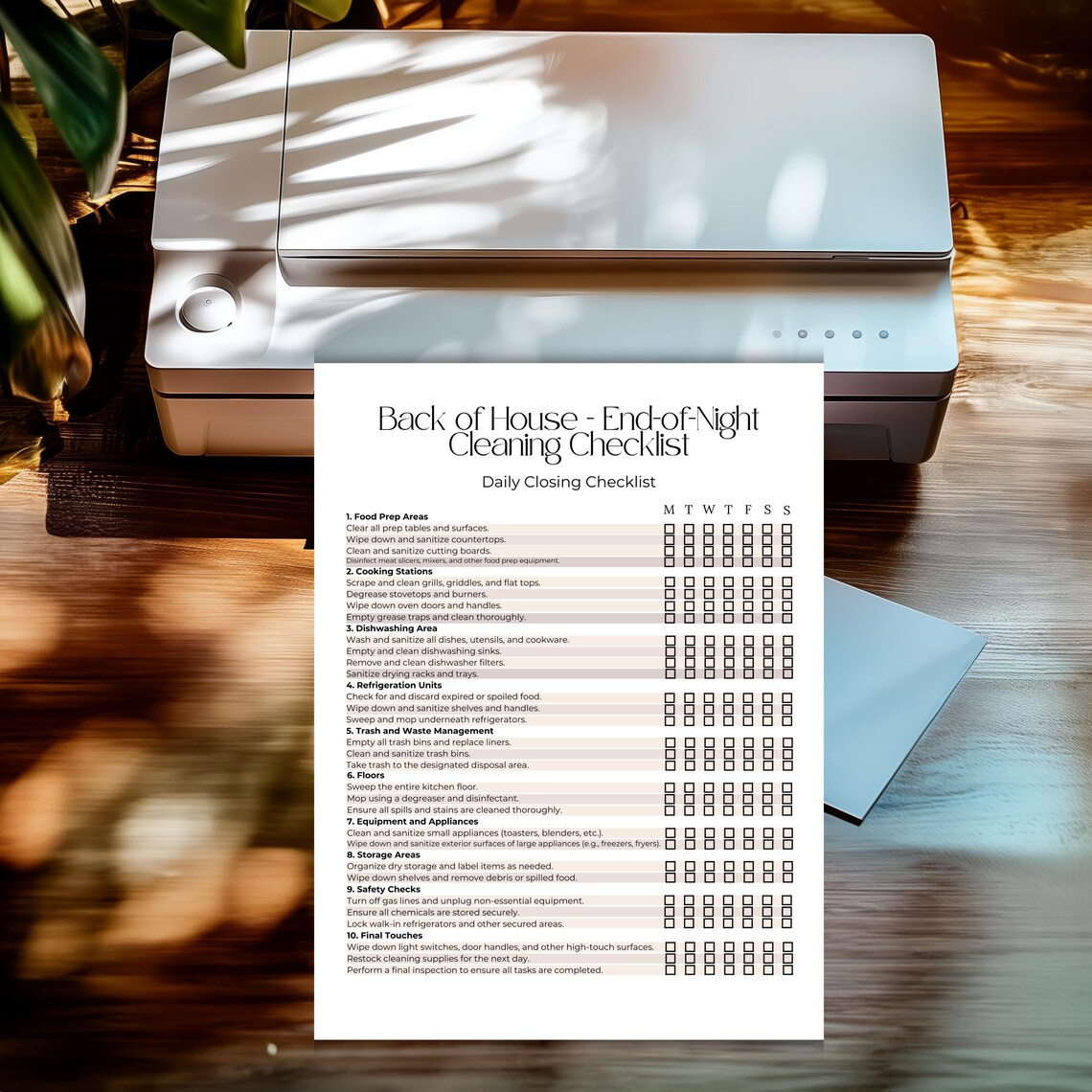 Back of House Cleaning Checklist, Restaurant Kitchen Cleaning, Nightly ...