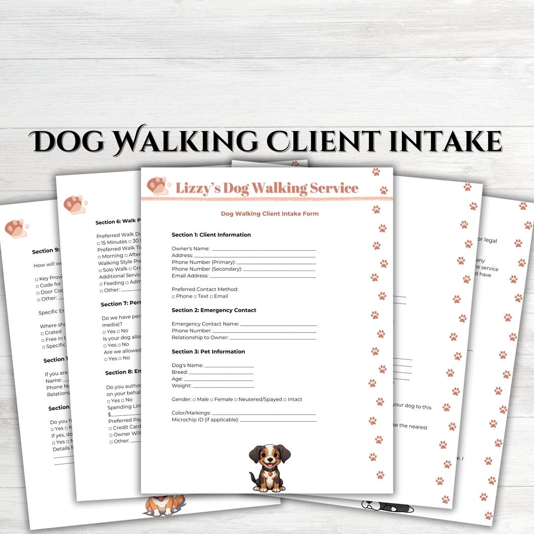 Dog Walking Client Intake, Dog Walking Agreement, Dog Walking Business ...