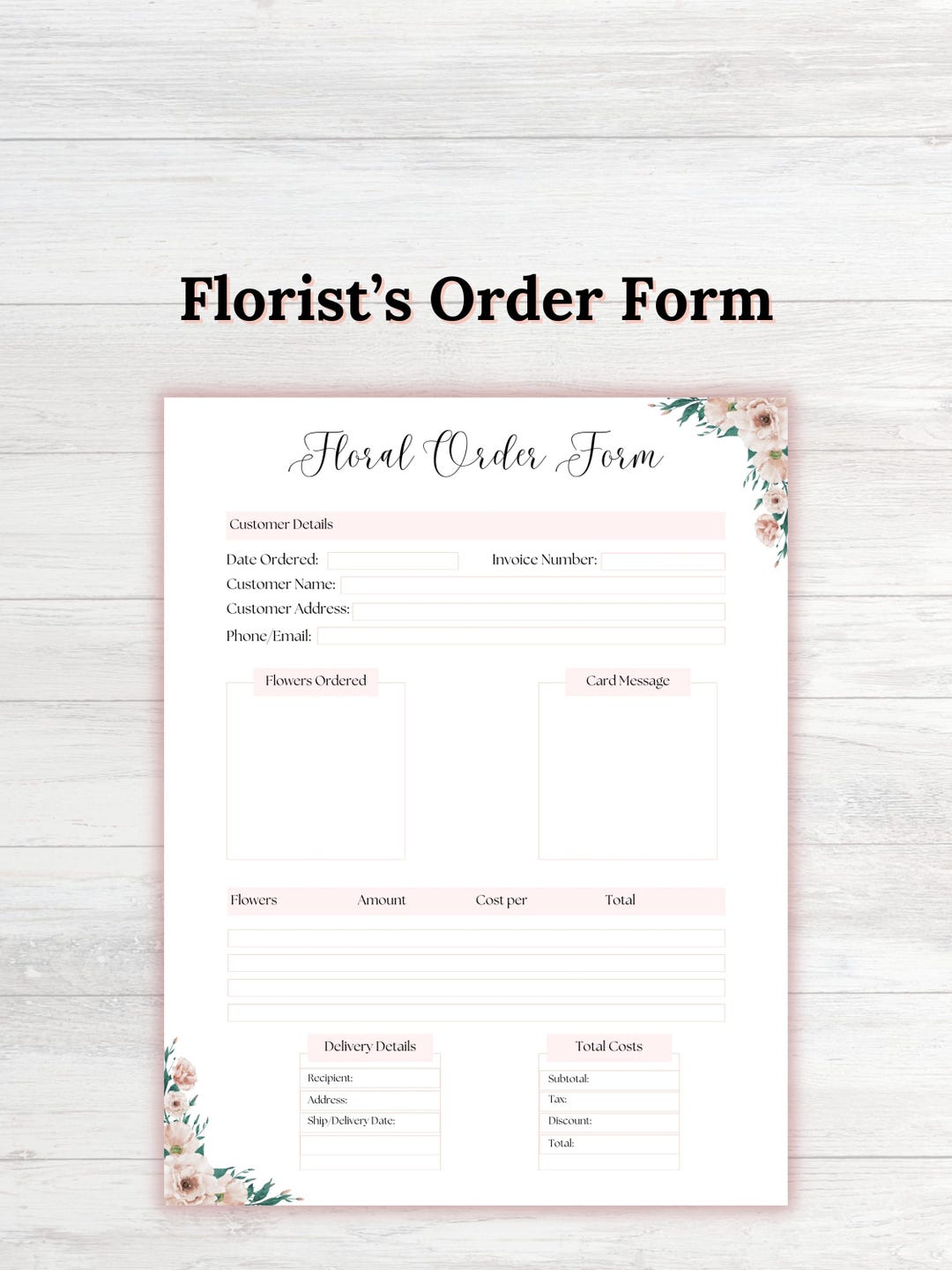 Floral Order Form Template: Florist Wedding Intake (PDF) - Etsy