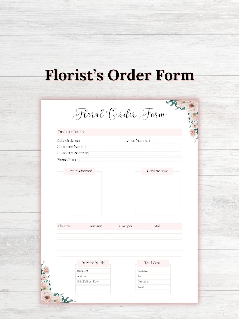 Floral Order Form Template: Florist Wedding Intake (PDF) - Etsy