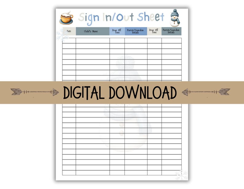 Winter Blue Daycare Sign In/out Sheet: Printable Childcare Forms (PDF ...