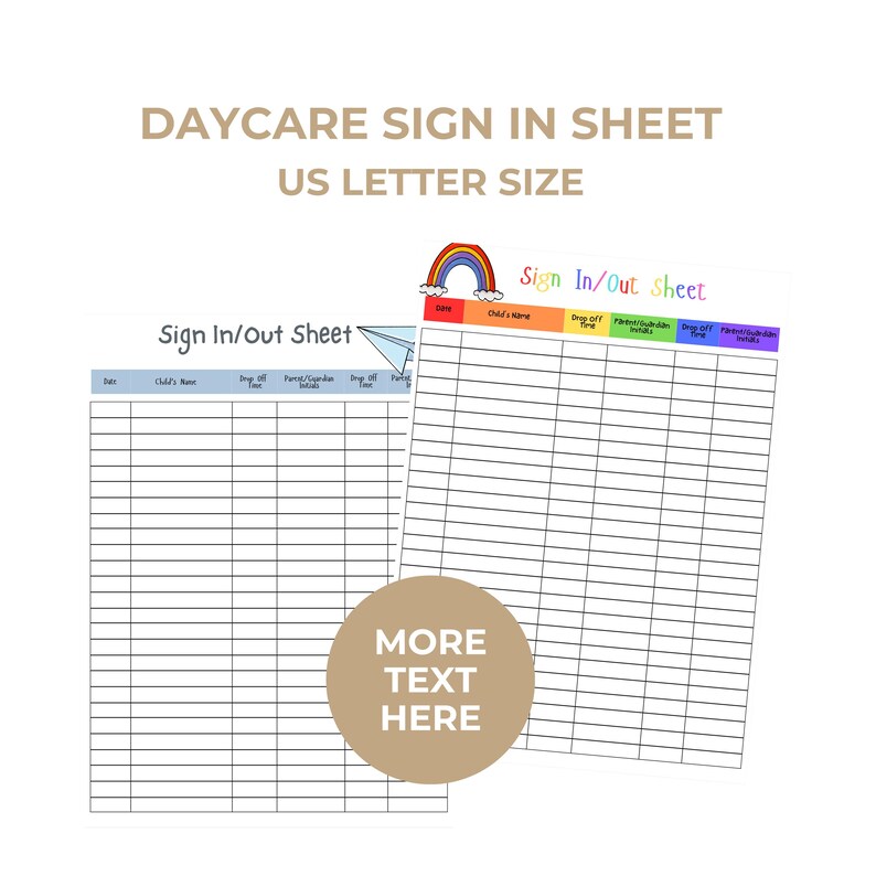 Daycare Sign In/out Sheet: Printable Form (PDF) - Etsy