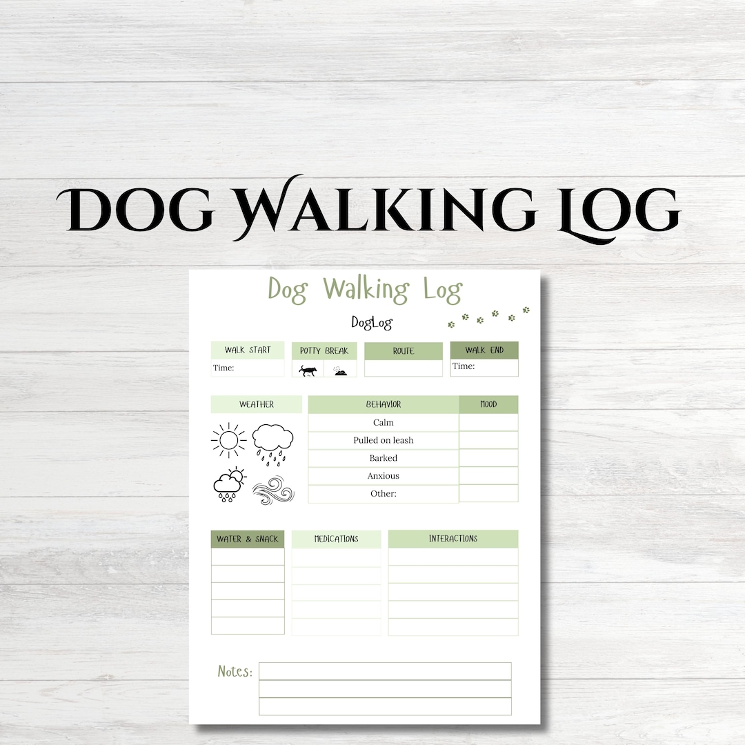 Dog Walking Log, Dog Log, Dog Walking Service Forms, Dog Walking Side ...