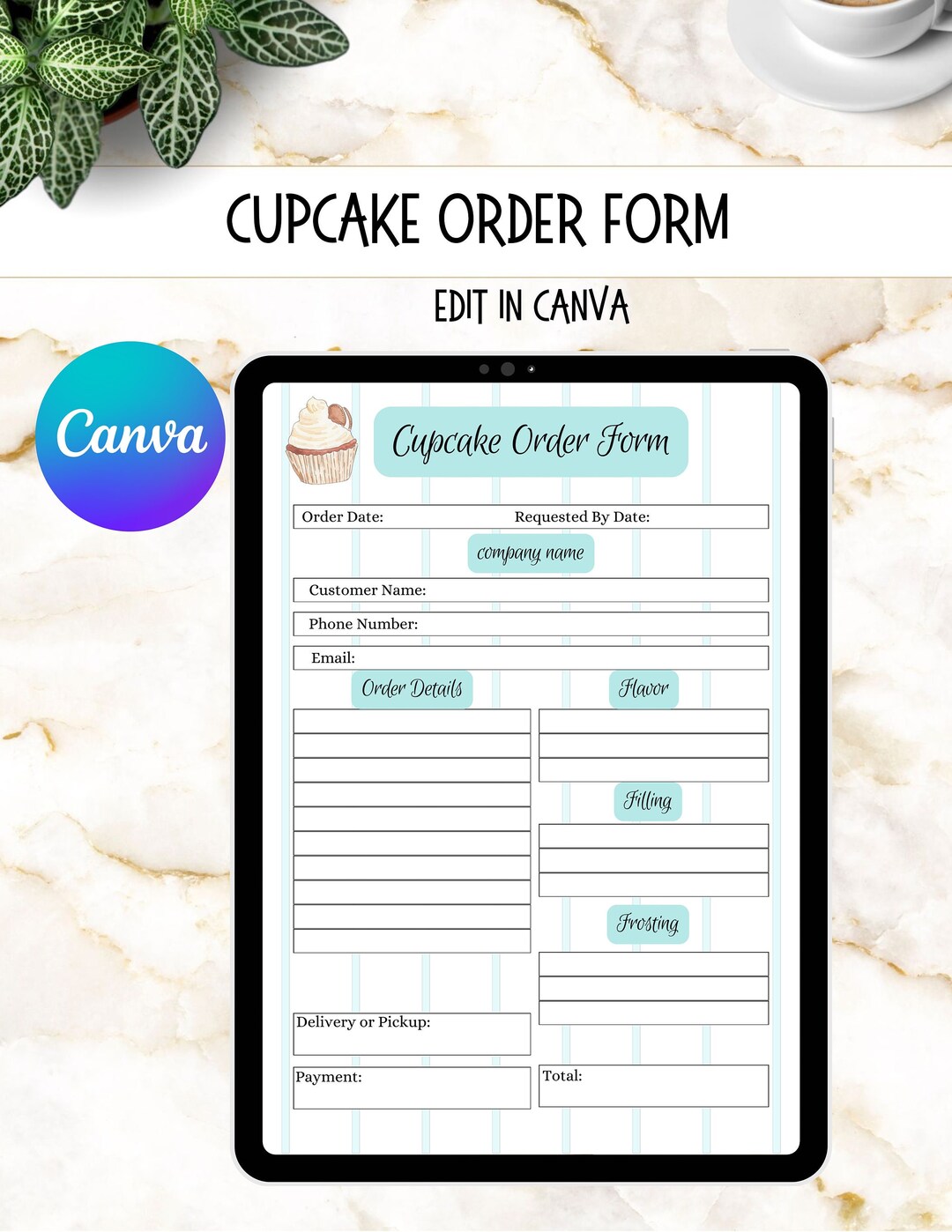 Cupcake Order Form: Editable Canva Template (digital Download) - Etsy