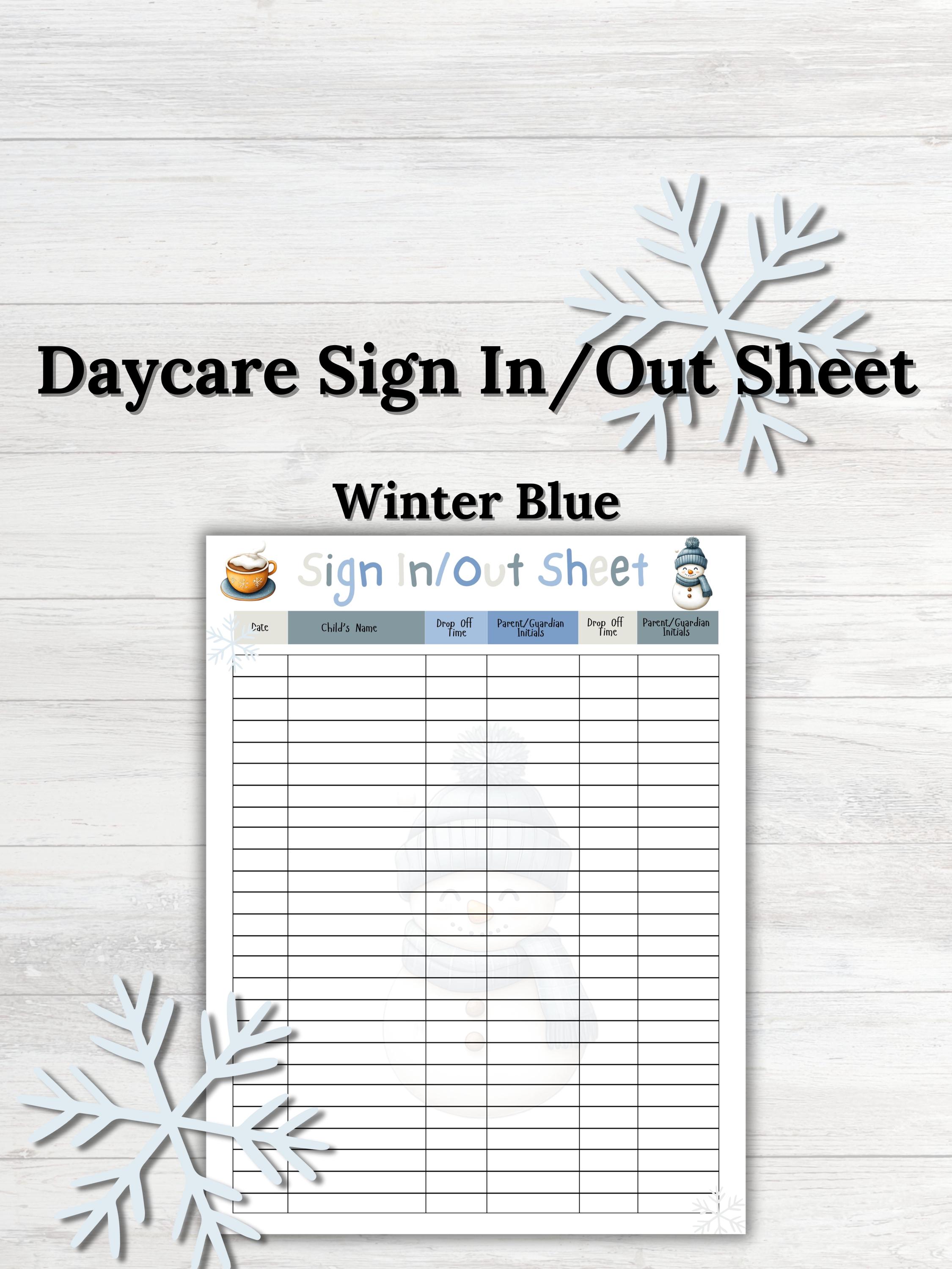 Winter Blue Daycare Sign In/out Sheet: Printable Childcare Forms (PDF ...