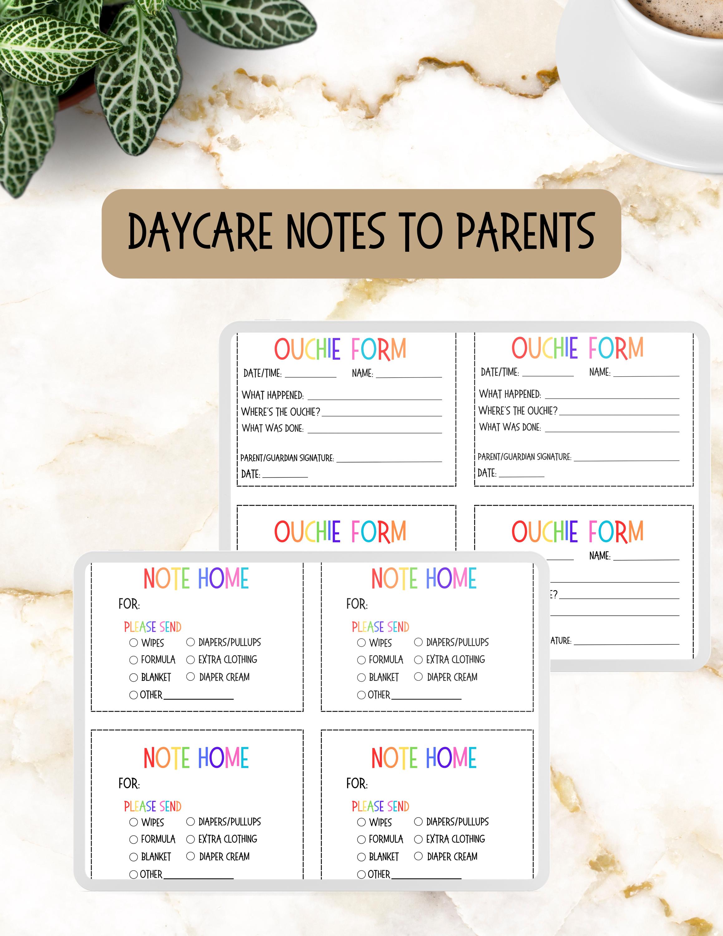 Daycare Note Home, Daycare Center Forms, Childcare Forms, Home Daycare ...