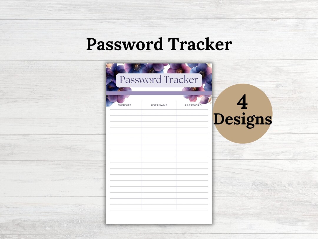 Floral Password Tracker: Printable Password Keeper (digital Download ...