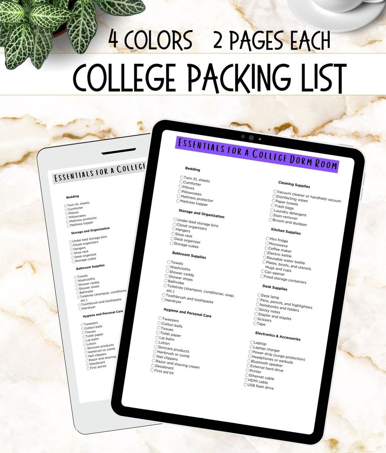 College Dorm Packing List: Essential Student Checklist (digital ...
