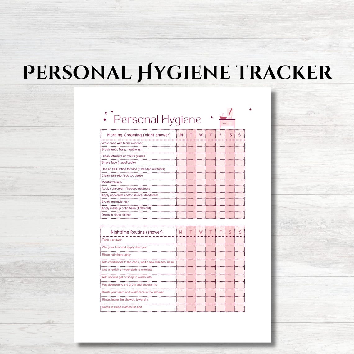 Self-care Routine Tracker, Daily Hygiene Log for Adults and Kids, Cute ...