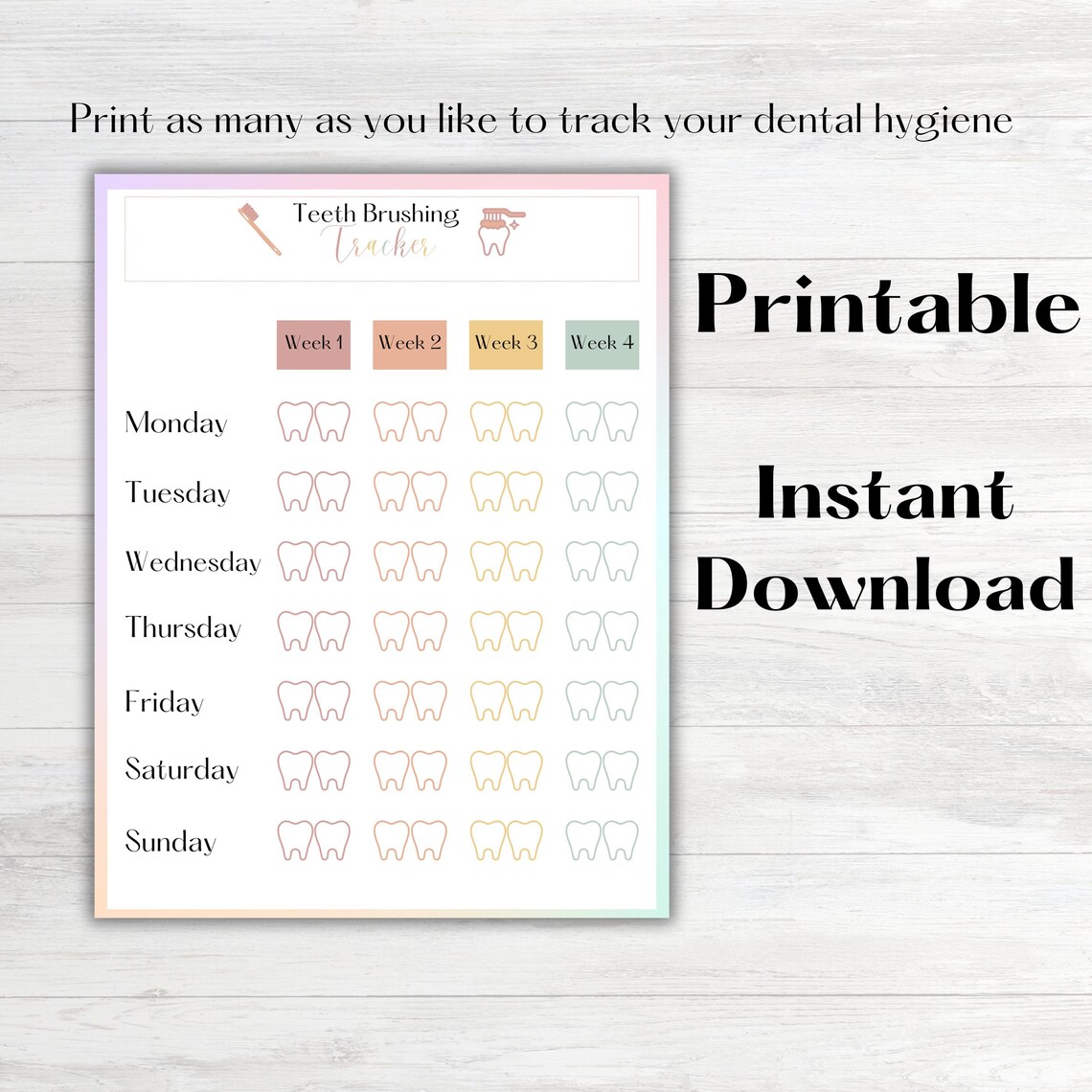Teeth Brushing Tracker, Dental Hygiene Chart, Brush Your Teeth Helper ...