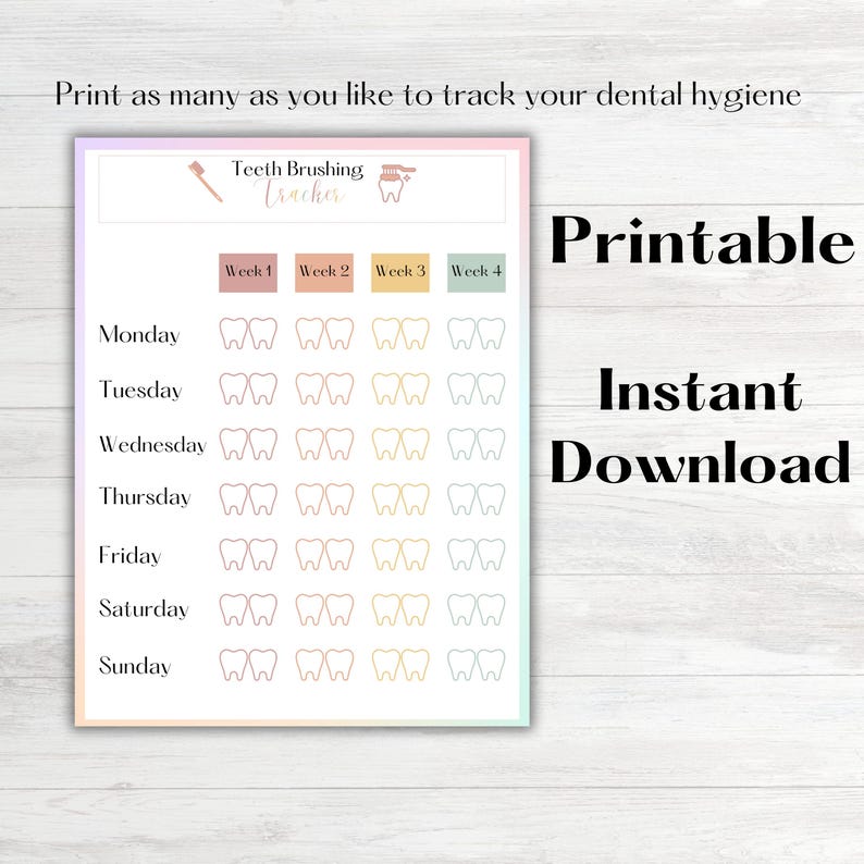 Teeth Brushing Tracker, Dental Hygiene Chart, Brush Your Teeth Helper ...