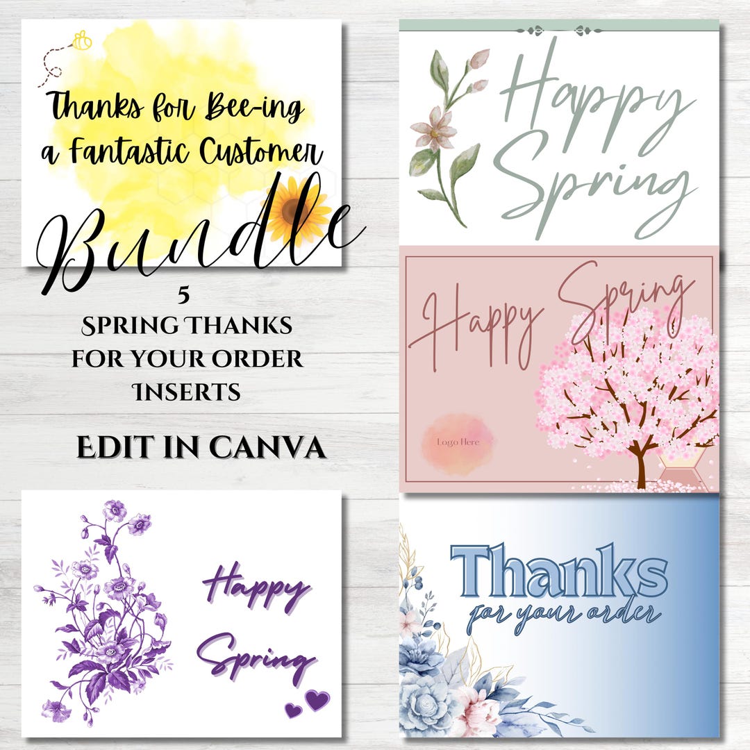 Bundle of Spring "thank You for Your Order" Inserts, Floral Marketing ...