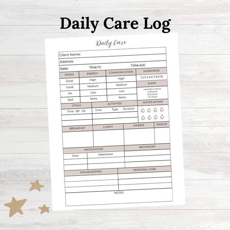 Senior Care Templates, Daily Care Log, Caregiver Checklist, Elderly ...