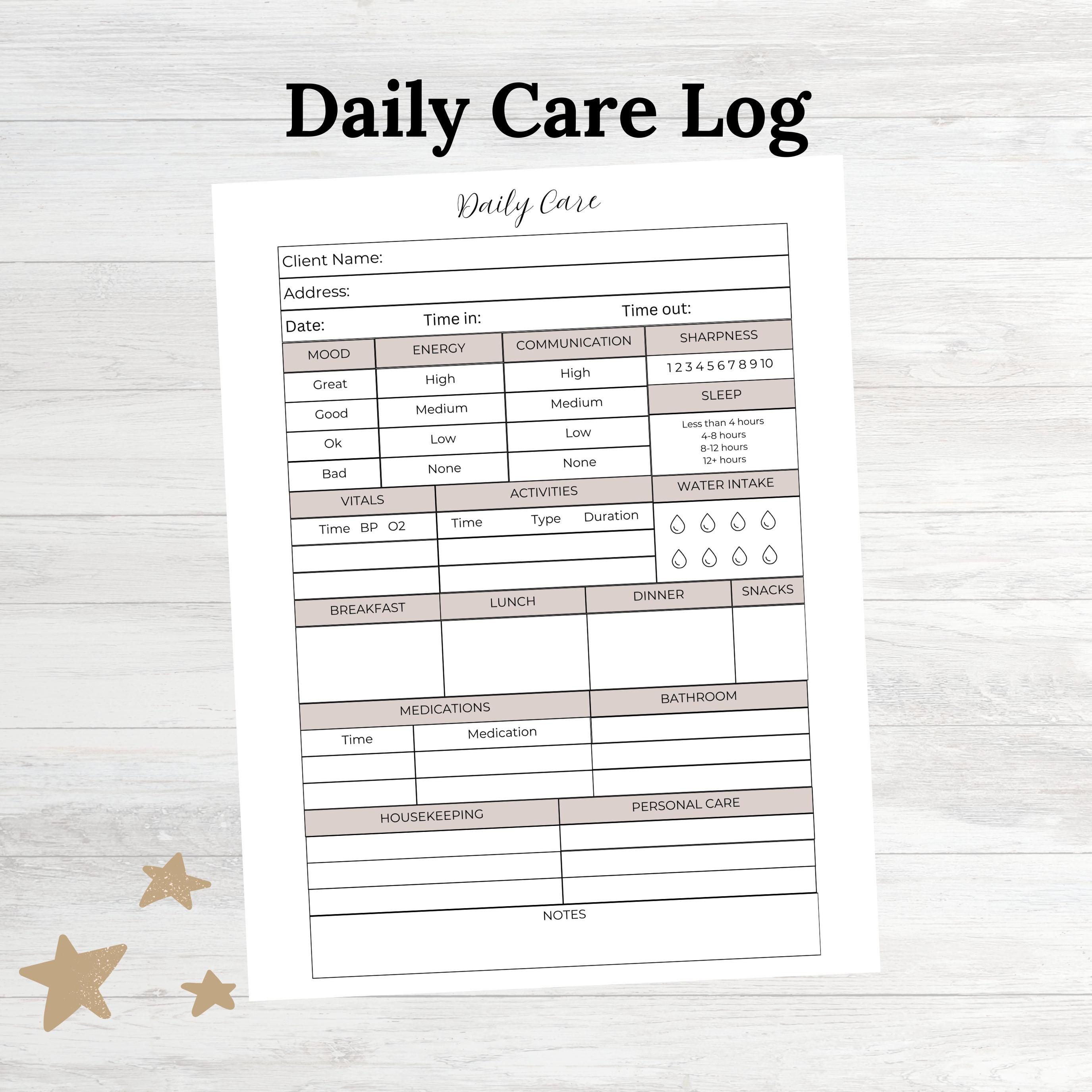 Senior Care Templates, Daily Care Log, Caregiver Checklist, Elderly ...