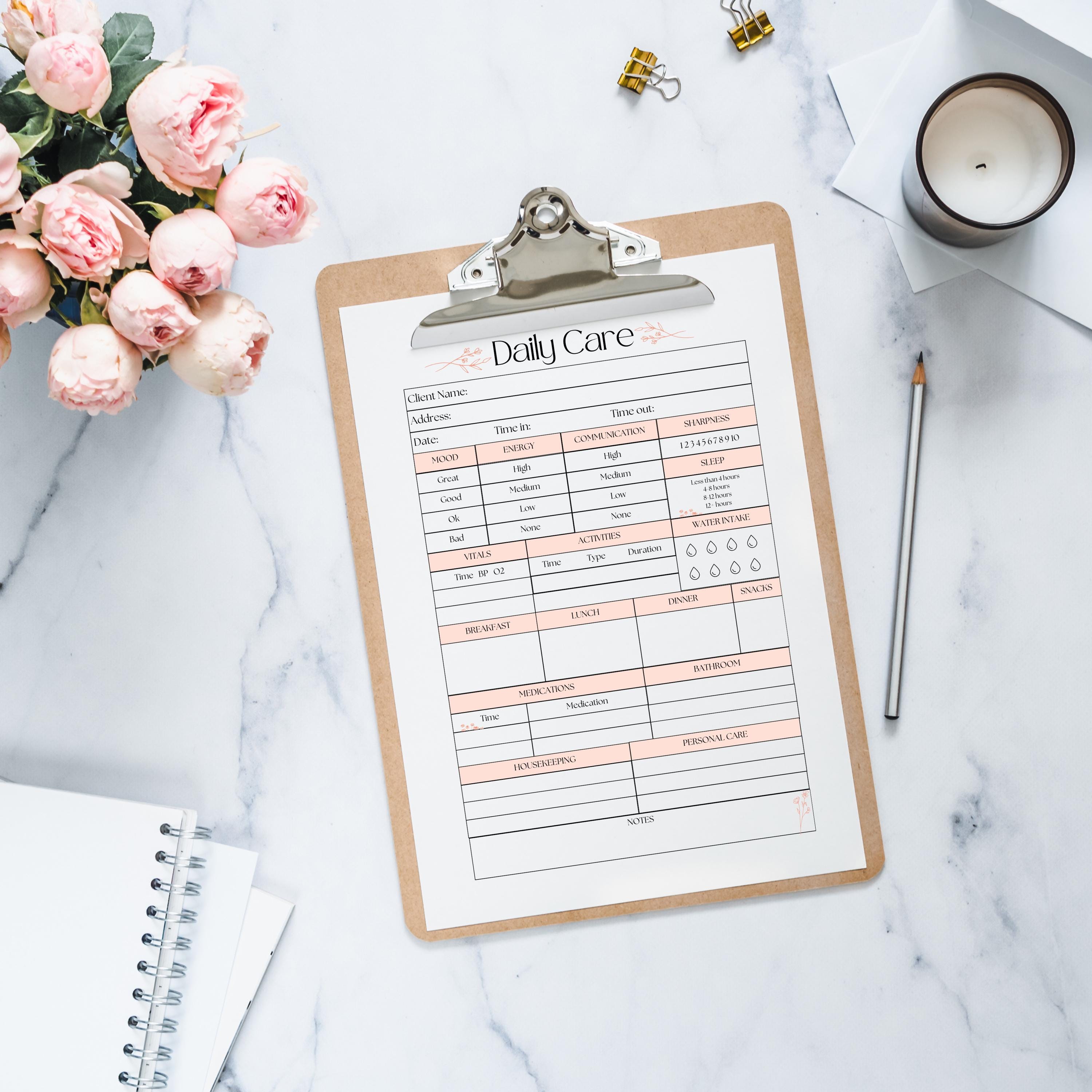 Caregiver Daily Log, Printable Patient Tracker, Senior Care Journal ...