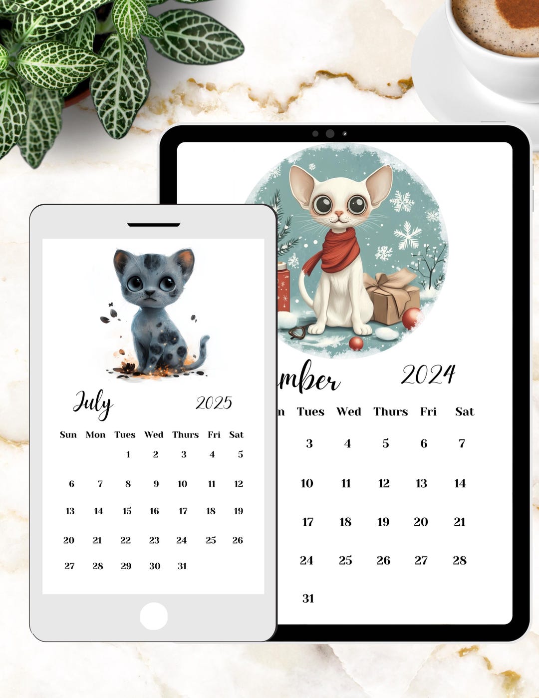 Printable Cat Calendar 2025, Cat Wall Calendar, Printable Cat Calendar ...
