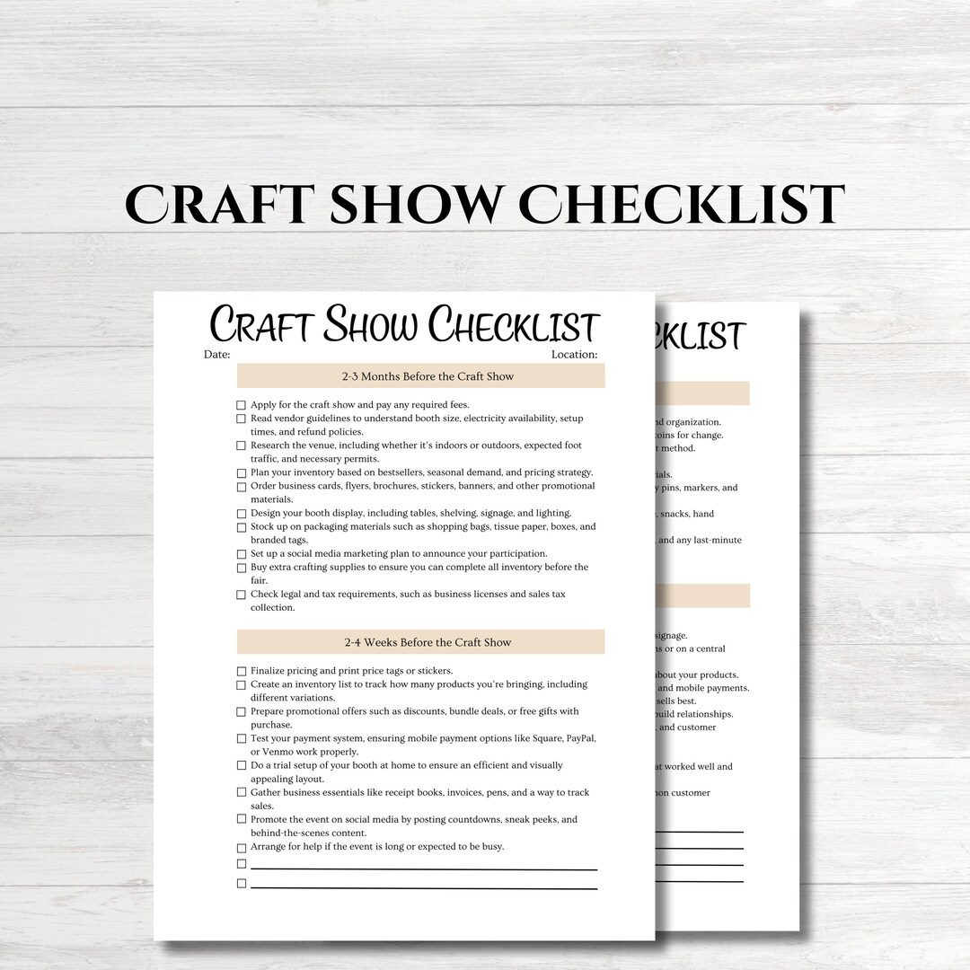 Craft Show Checklist: Vendor Booth Planner (PDF Download) - Etsy