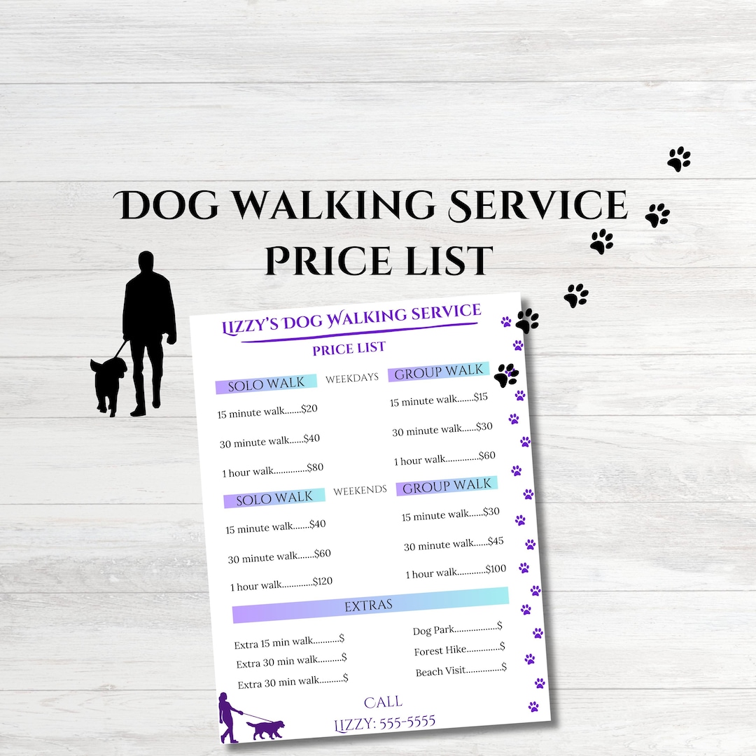Dog Walking Price List, Dog Walking Business, Price List Template, Dog ...
