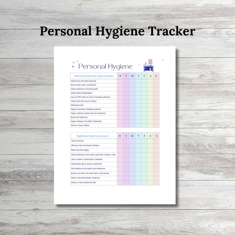 Personal Hygiene Tracker, Hygiene Adult, Hygiene Student, Colorful ...