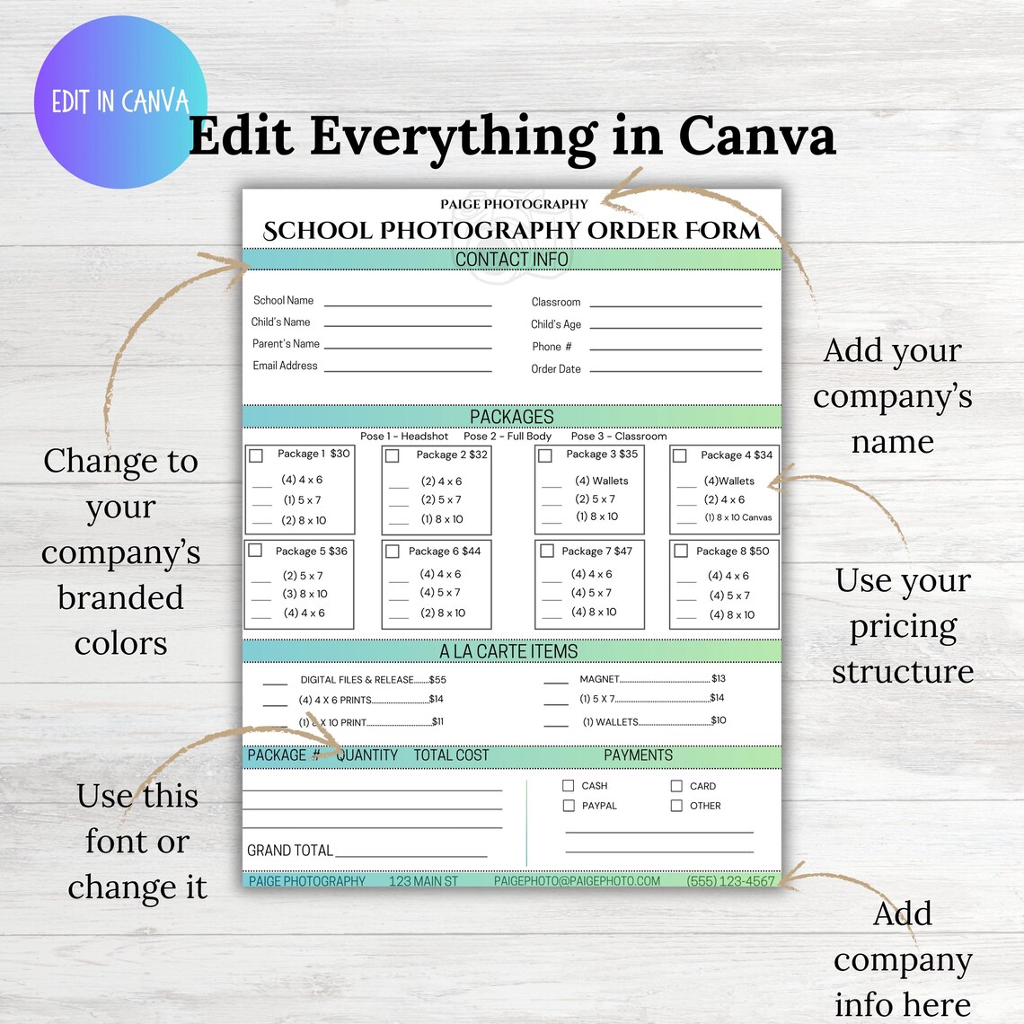 Editable School Picture Day Order Form Template (PDF Download) - Etsy