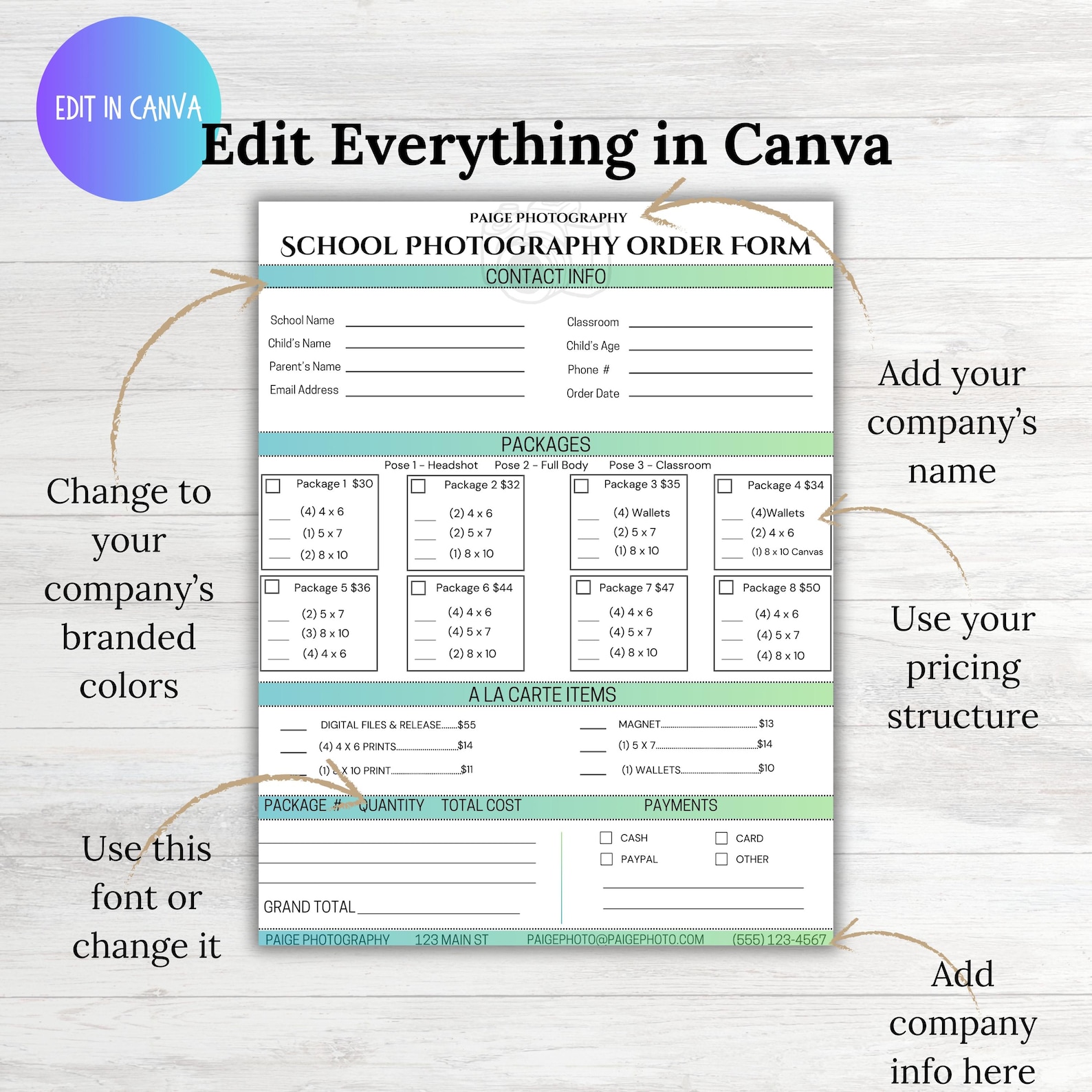 Editable School Picture Day Order Form Template (PDF Download) - Etsy