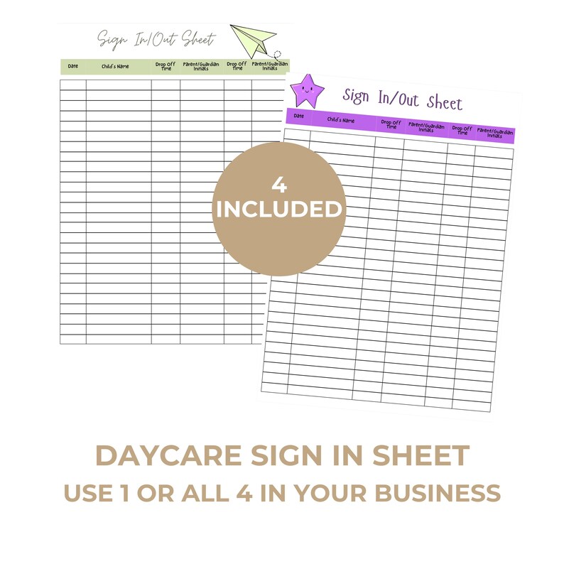 Daycare Sign in Sheet, Sign in Form, Sign in Sheet Daycare, Sign in and ...