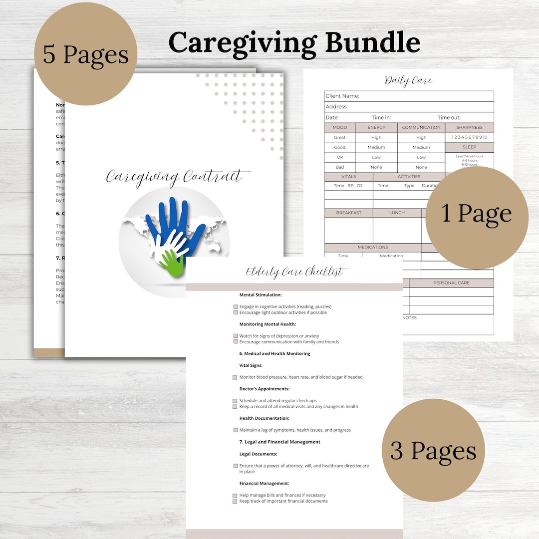 Caregiver BUNDLE, Daily Caregiver Checklist, EDITABLE Caregiver ...