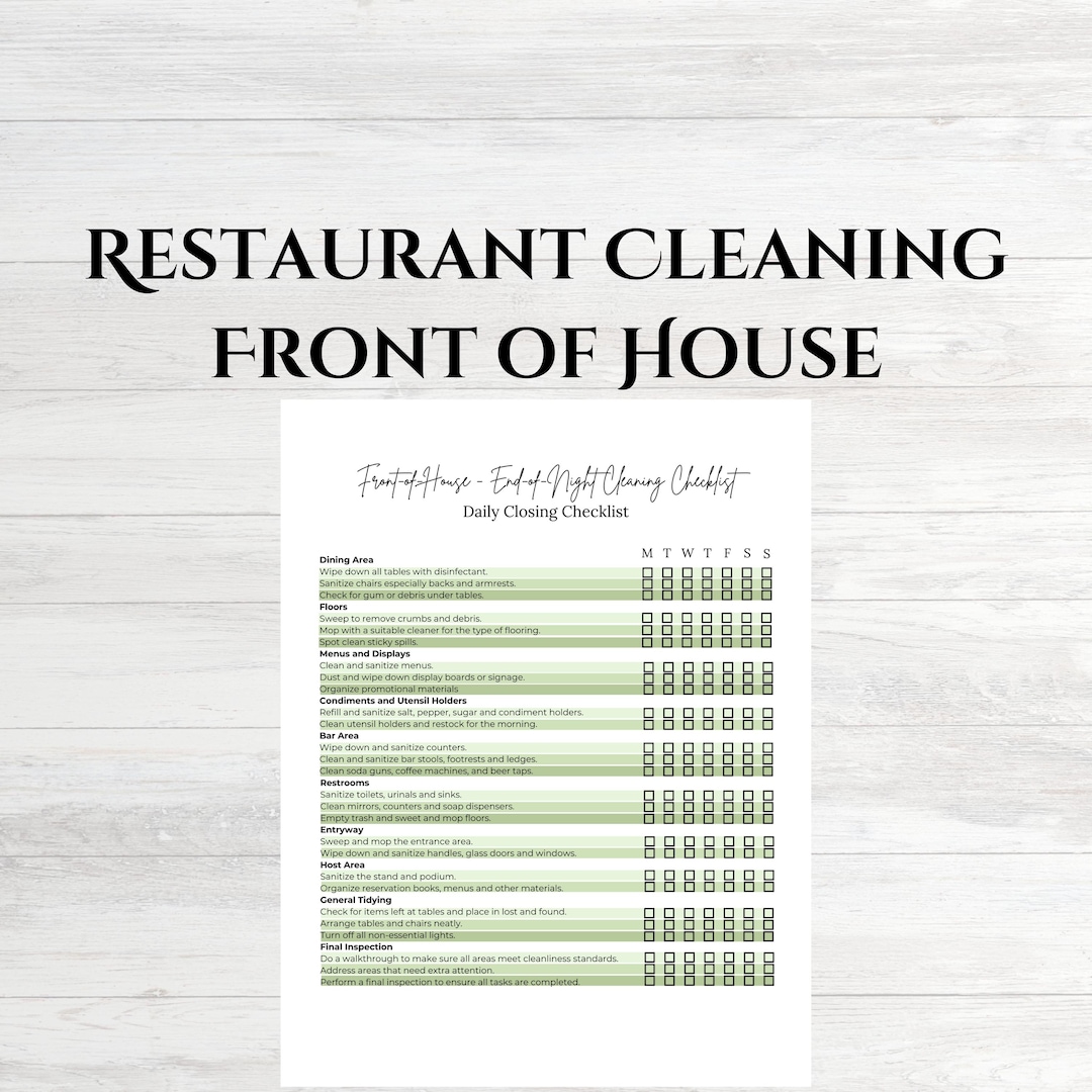 Daily Cafe Cleaning Checklist, Catering Cleaning Schedule, Commercial ...