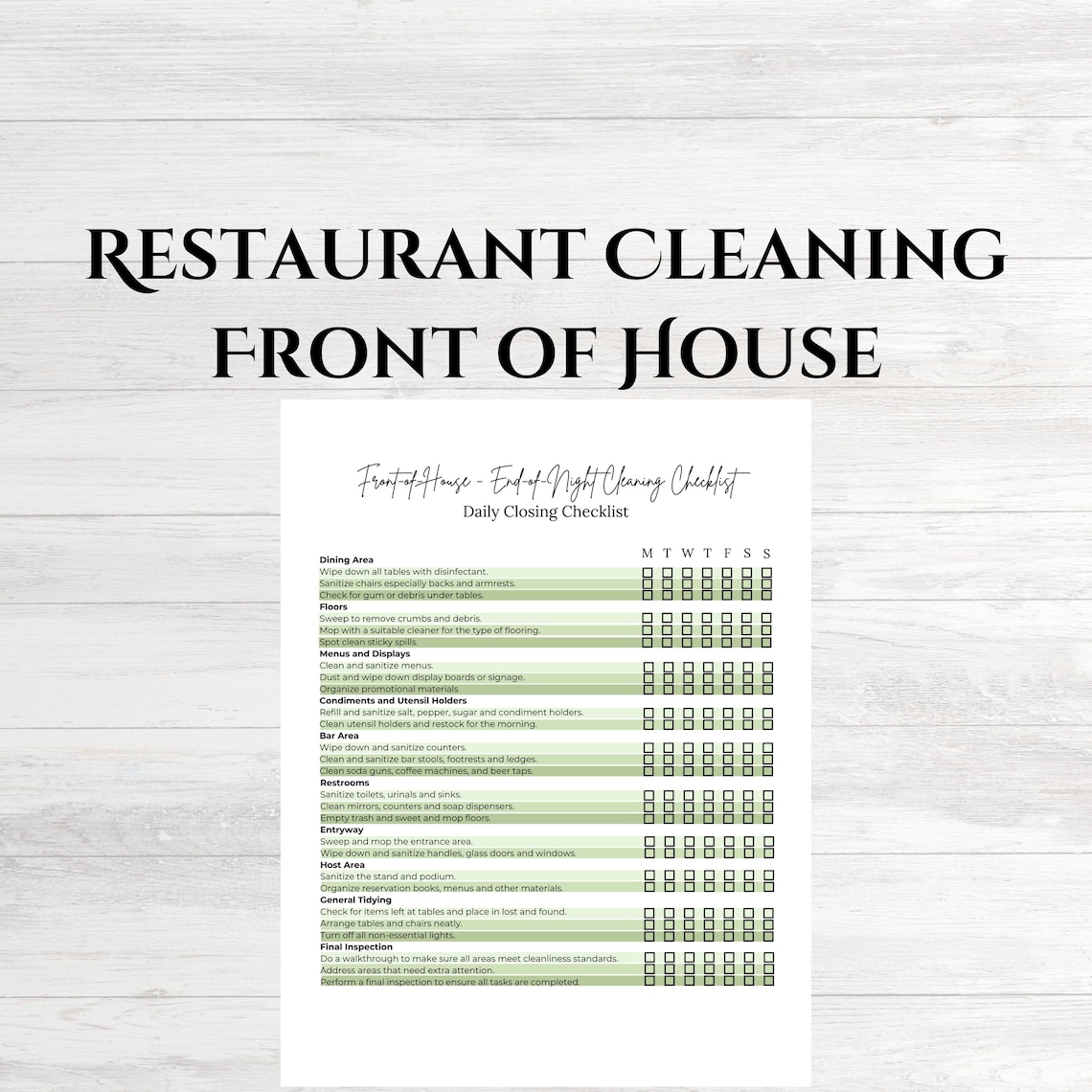 Daily Cafe Cleaning Checklist, Catering Cleaning Schedule, Commercial ...