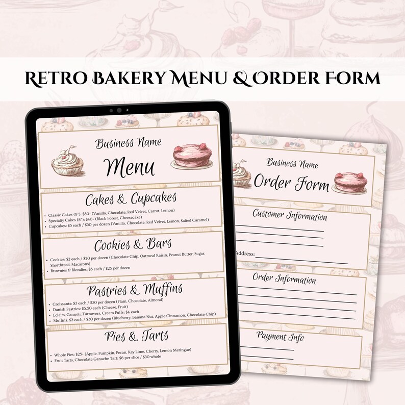 Vintage Bakery Menu & Order Form: Editable Price List (digital Download ...