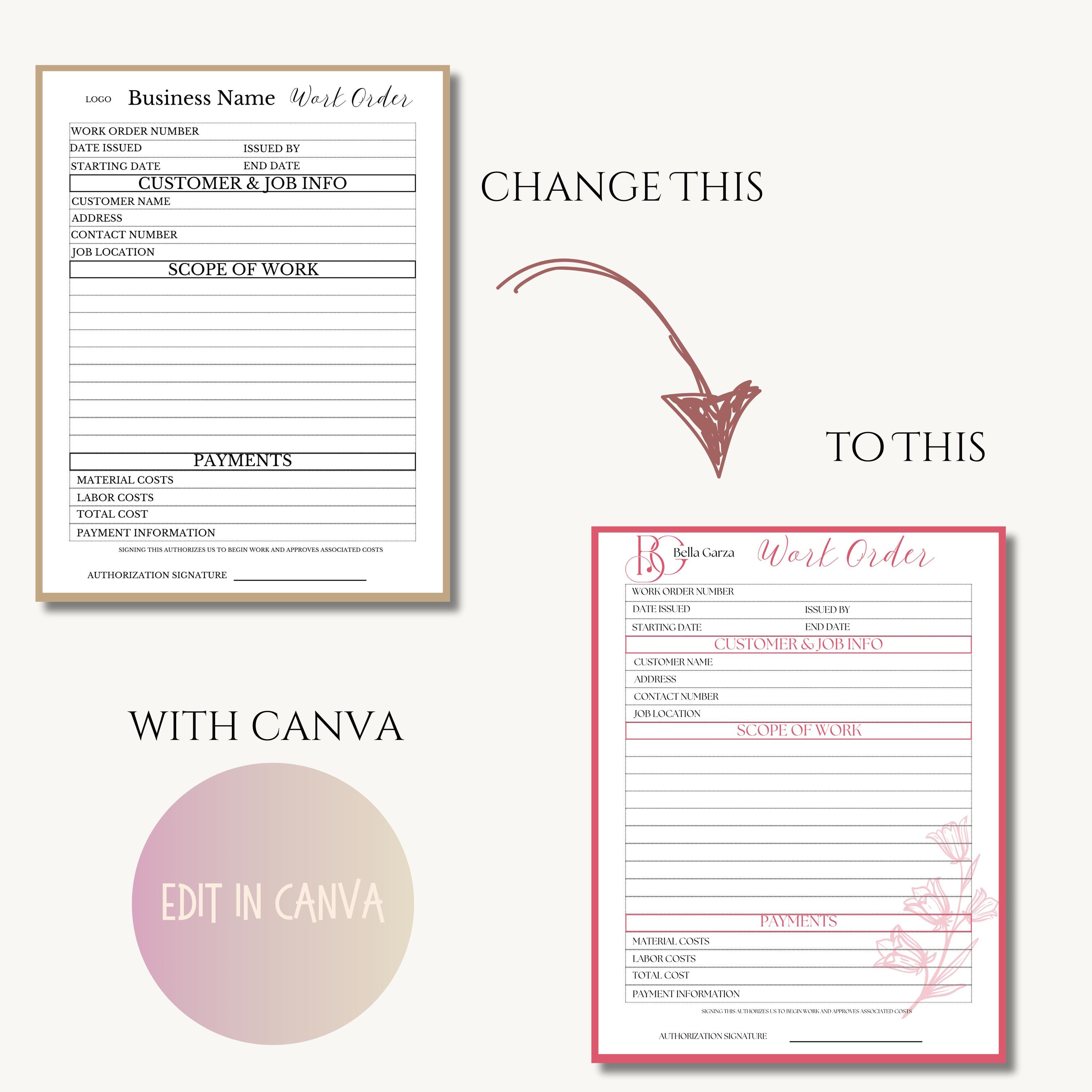 Work Order Template, Order Form Template, Small Business Order Form ...