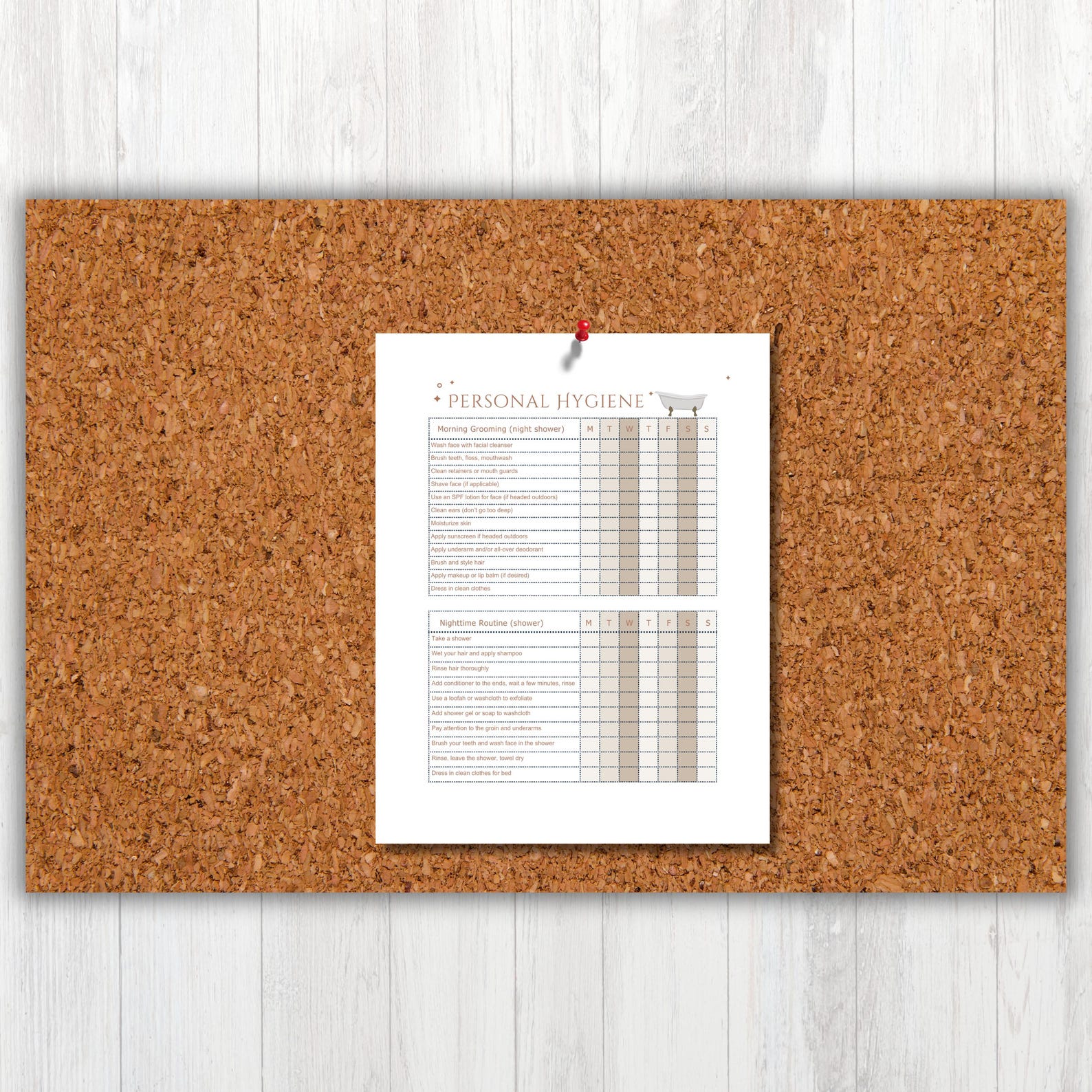 Minimalist Hygiene Tracker, Daily Grooming and Self-care Checklist ...